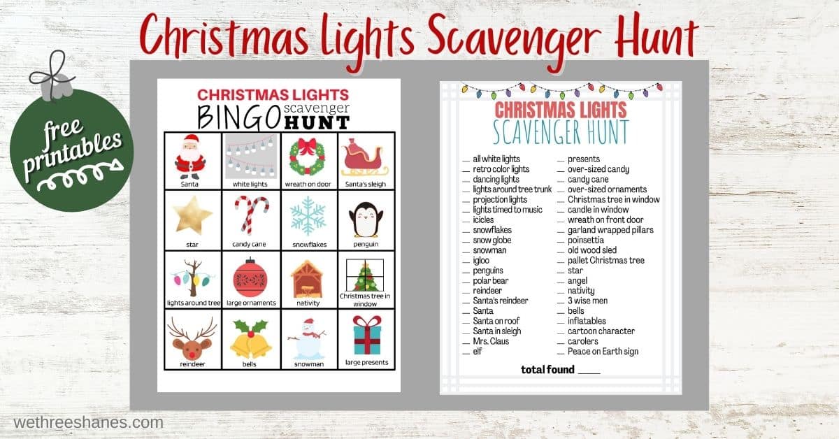Christmas Lights Scavenger Hunt | Free Printables | We Three Shanes