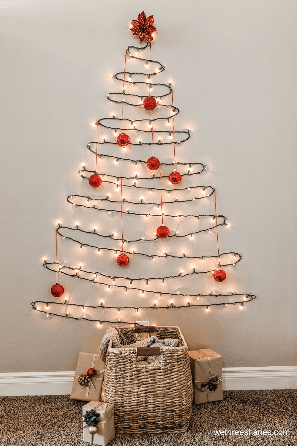 How to DIY a Wall Christmas Tree Using Lights | We Three Shanes